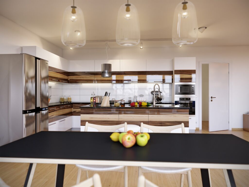 Wood grain white kitchen units | Interior Design Ideas
