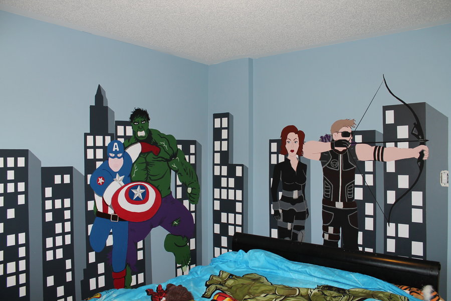Macca De Large- Avengers themed Room cityscape | Interior Design Ideas