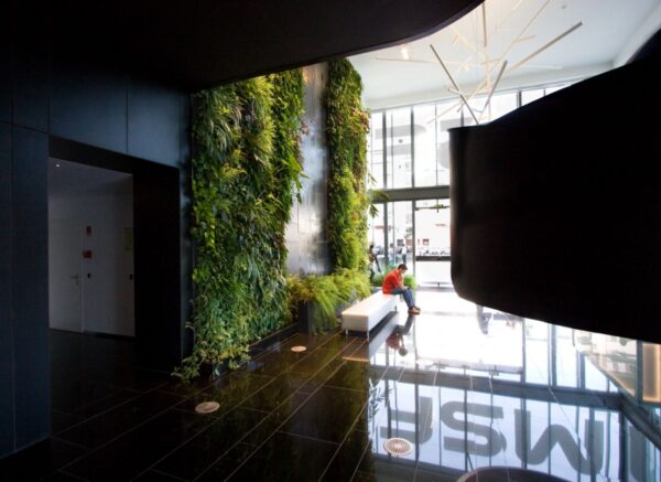 Office foyer with vertical garden wall reflection | Interior Design Ideas