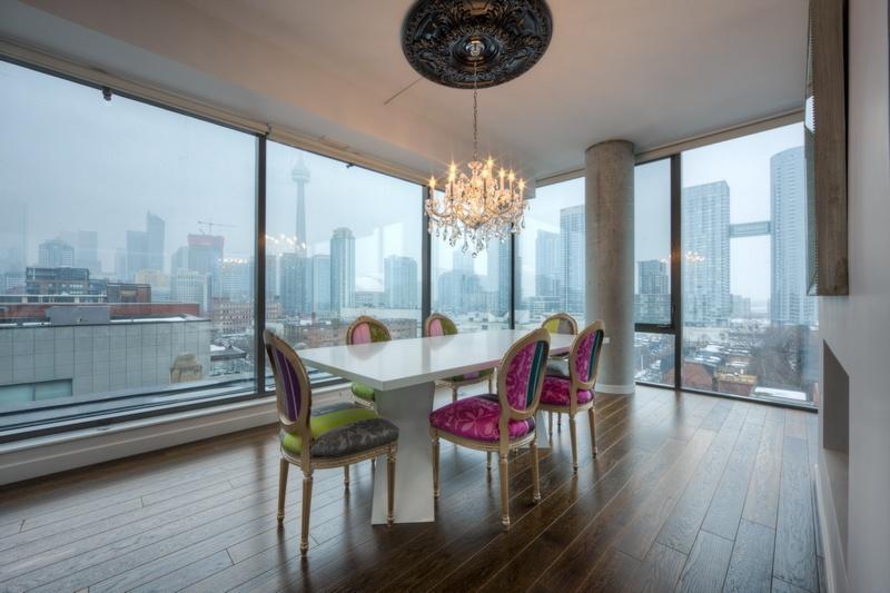 dining with boutique chairs and glossy black ceiling rose views ...