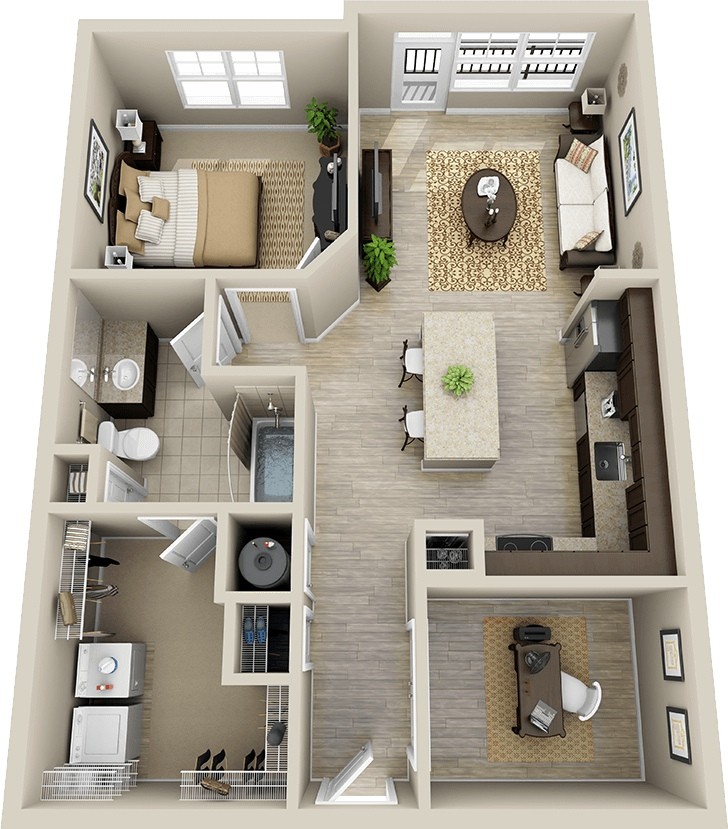 Crescent Cameron Village 1 Bedroom 1 Bathroom Floor Plan Interior