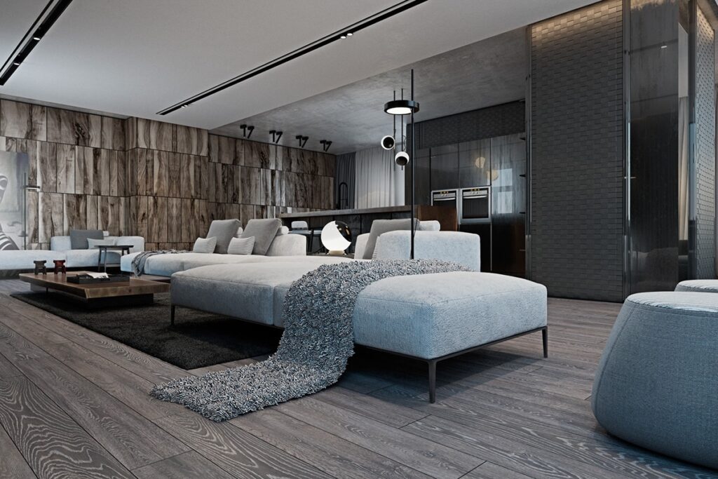 A Modern Flat with Striking Texture and Dark Styling