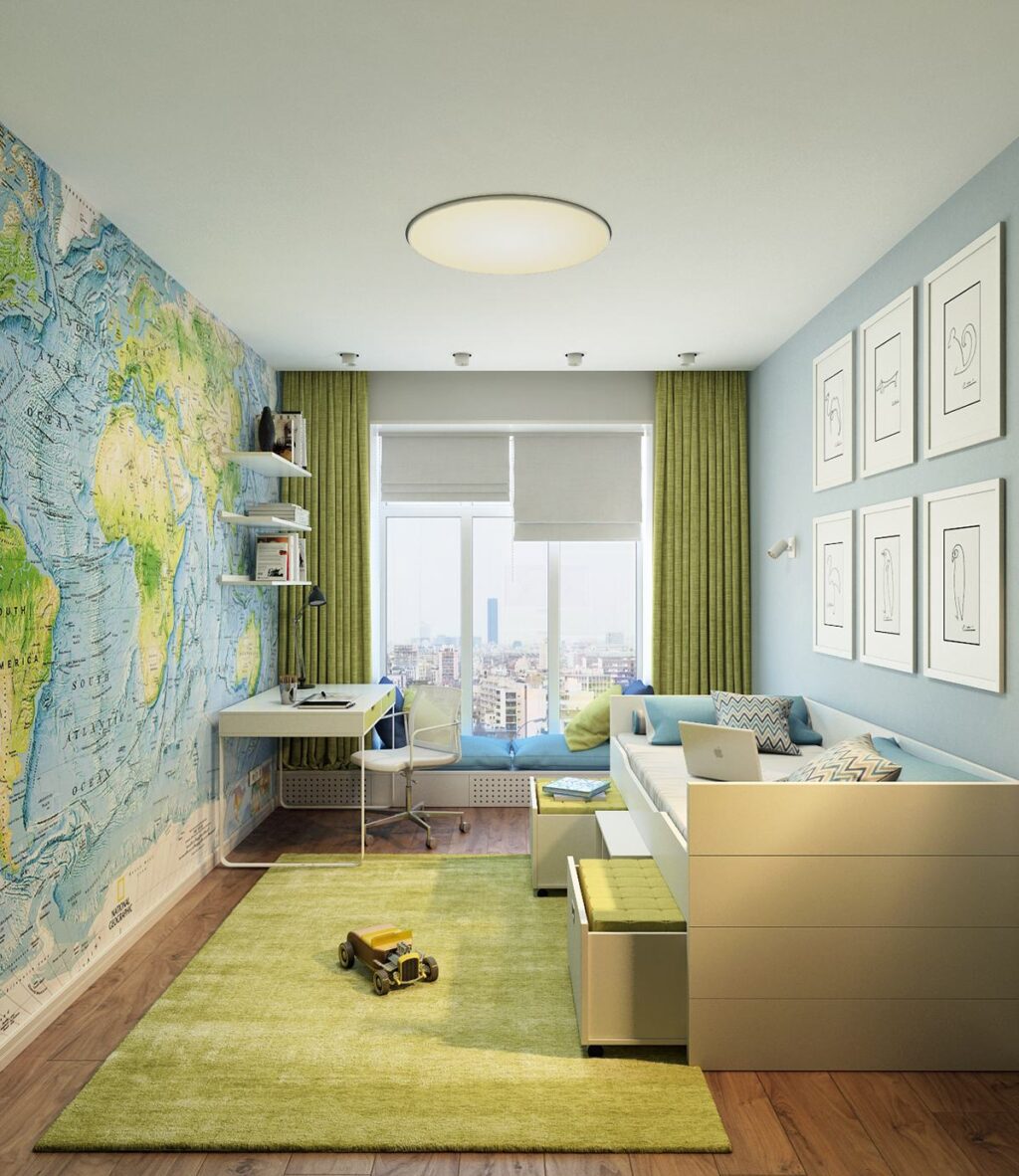 stylish map kids bedroom decor | Interior Design Ideas