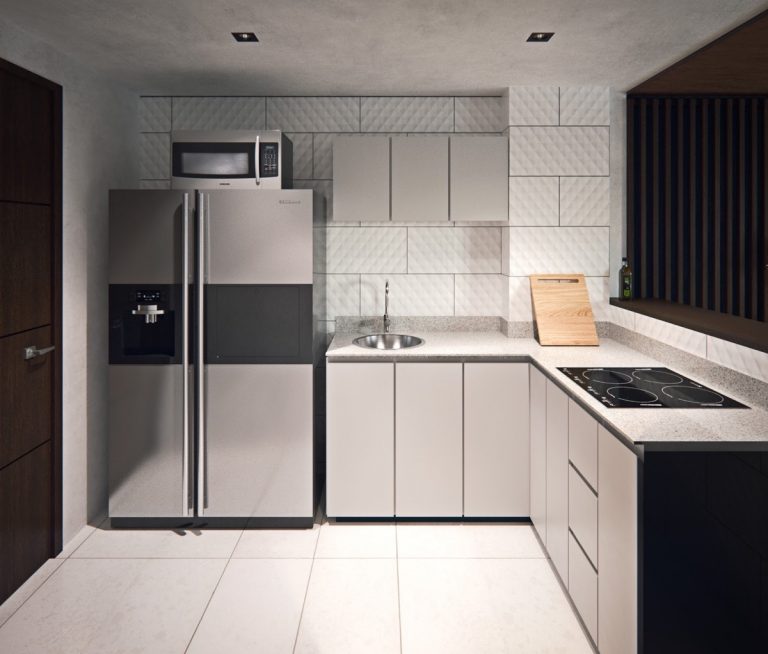 grayscale small kitchen | Interior Design IdeasInterior Design Ideas.