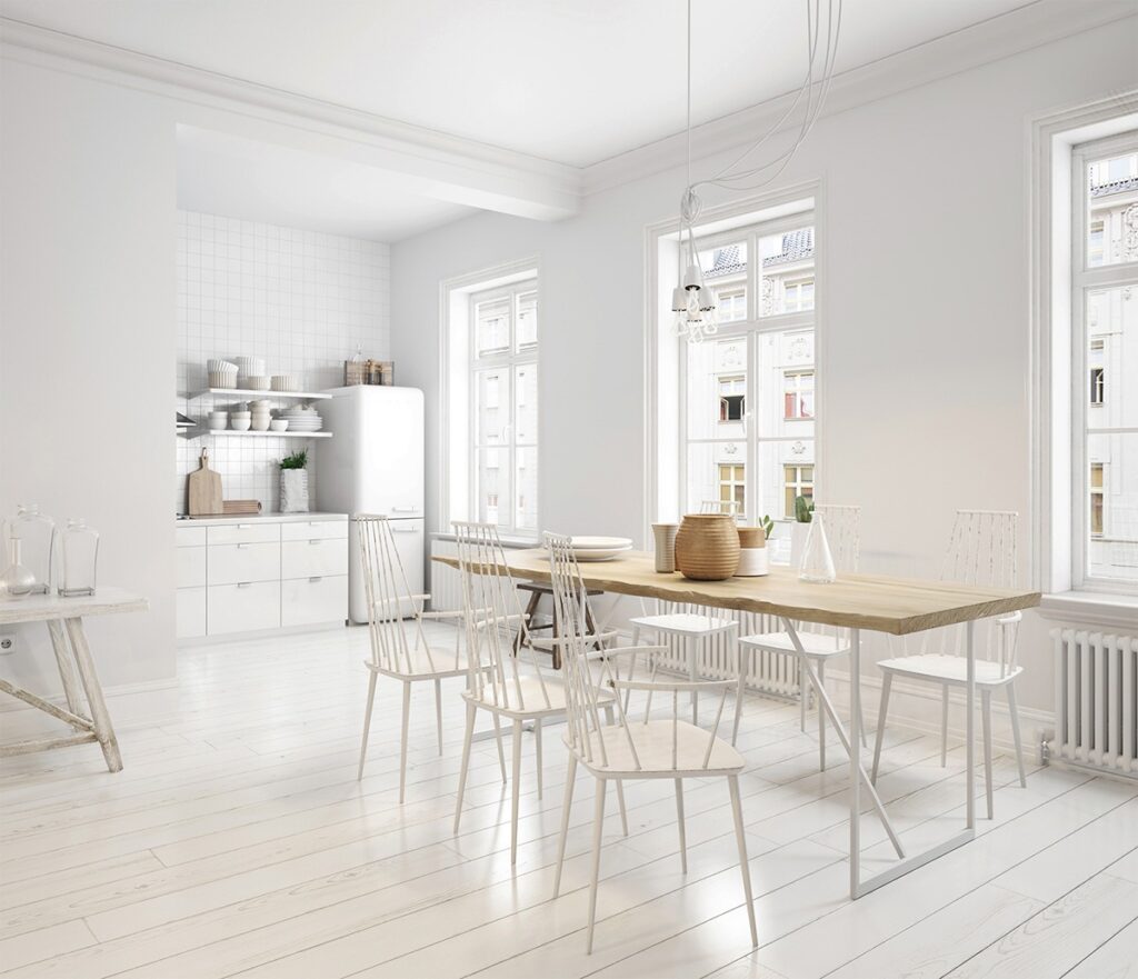 bright white scandinavian dining room | Interior Design Ideas