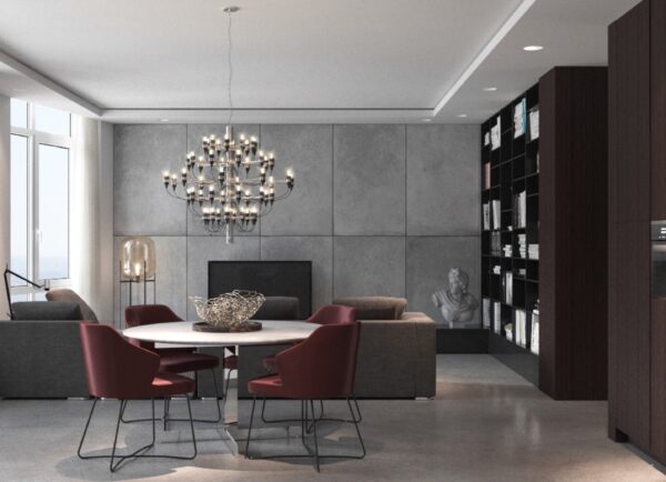 elegant modern dining room with maroon accents | Interior Design Ideas