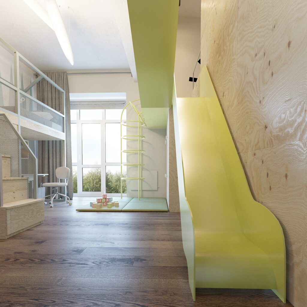 kids room with slide design | Interior Design Ideas