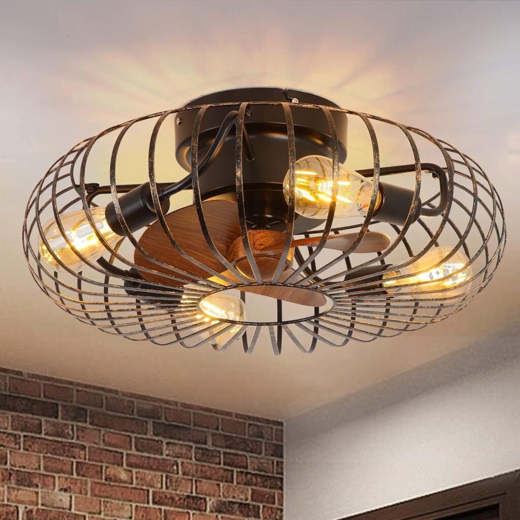 low profile ceiling fan with industrial style and e26 edison bulbs ...