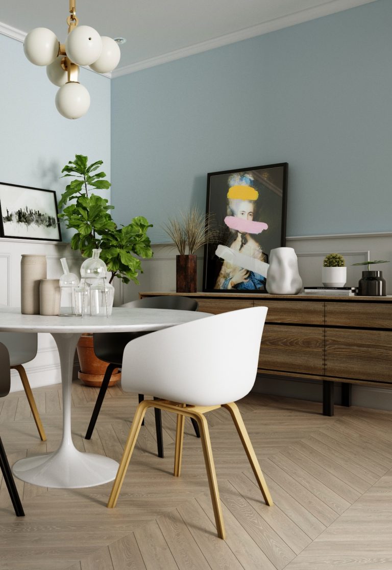 hanging light cluster mint wall Scandinavian dining room | Interior ...