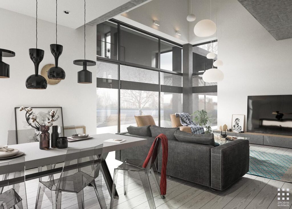 A Two-Story Home with a Sleek Gray Color Palette