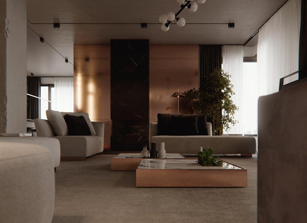 Luxury Apartment Interior Design Using Copper: 2 Gorgeous Examples
