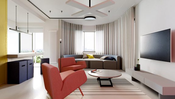 Mondrian Inspired Interior With Modern Geometric Accents