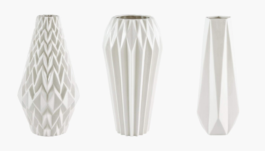 white folded geometric pattern vases | Interior Design Ideas