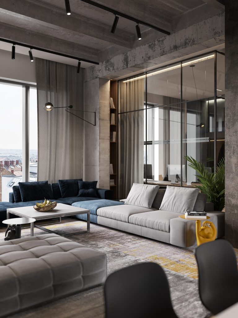 blue and grey sectional sofa | Interior Design Ideas