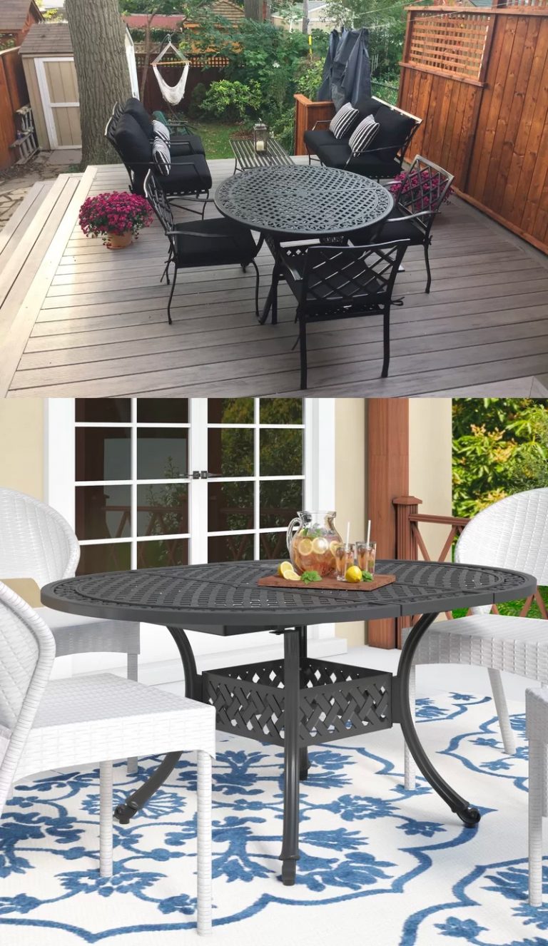 Small Round Metal Outdoor Extendable Dining Table Lattice Detailing 4 ...