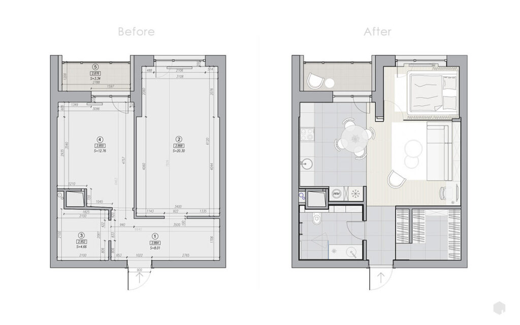 3 Small Space Apartment Interiors Under 50 Square Meters (540 Square ...