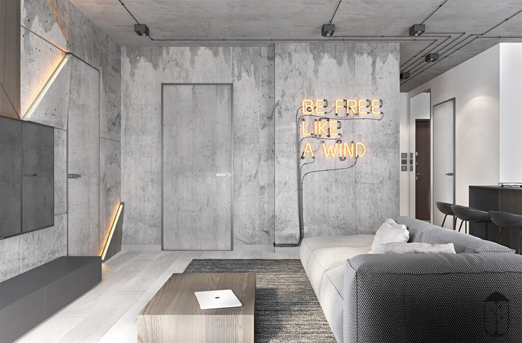 Grey Modern Industrial Apartment Interiors