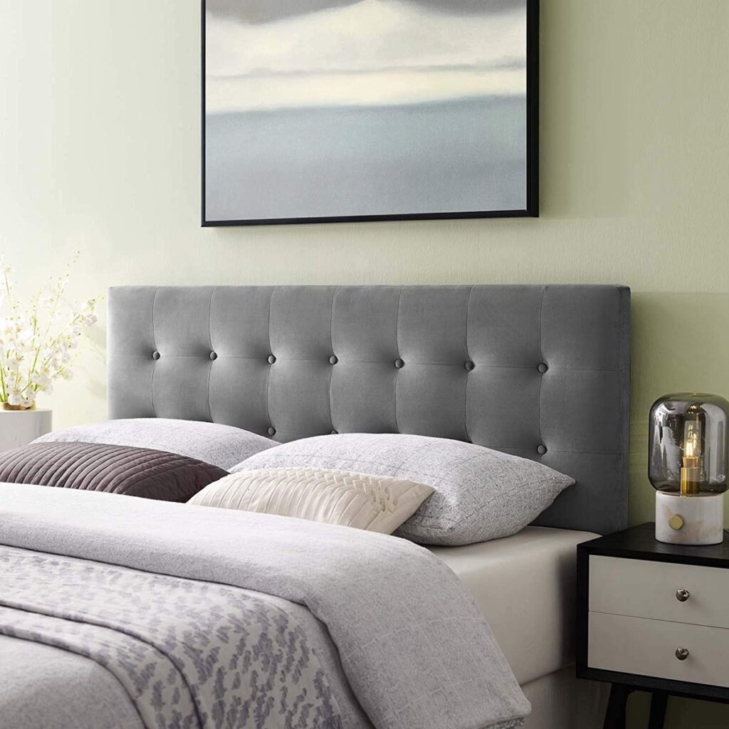 Grey Biscuit Tufted Headboard Grey Velvet Frabric Gray Bedroom Decor ...