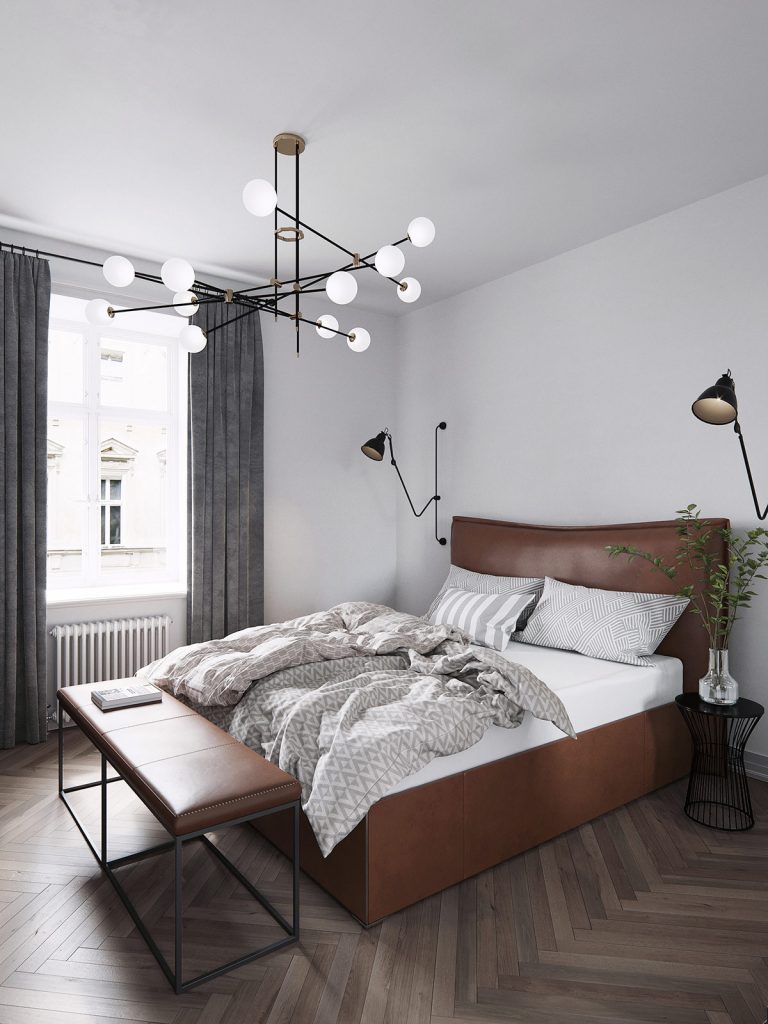 cantilever sputnik chandelier and swing arm lamps in nordic bedroom ...