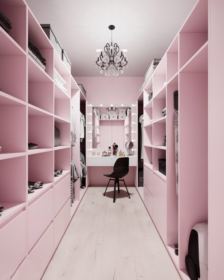 pink walk in wardrobe | Interior Design Ideas