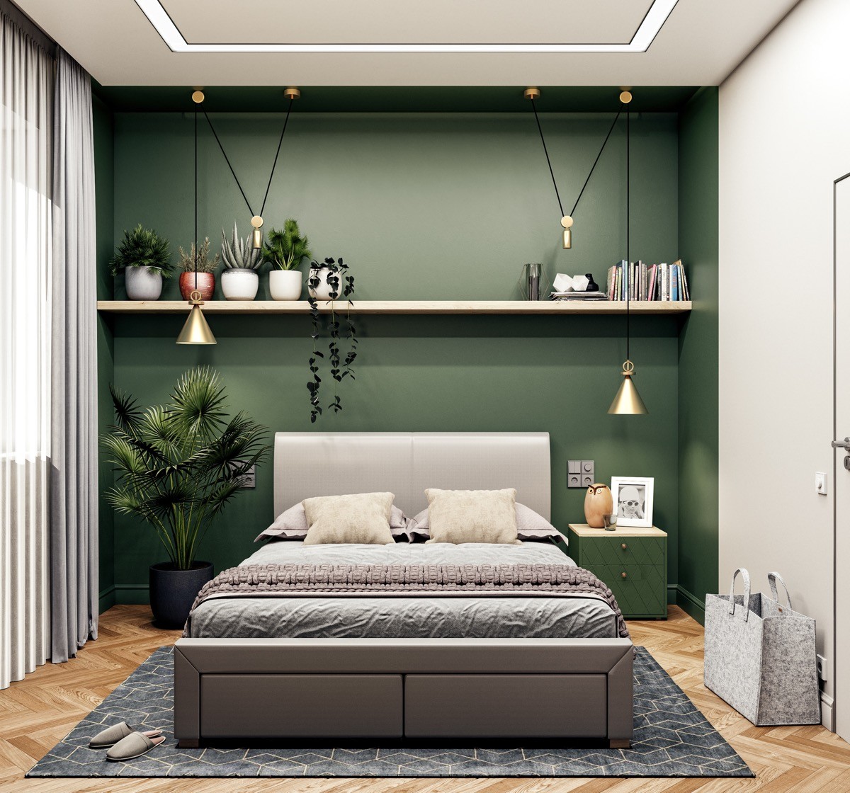 Green Grey And Gold Bedroom Interior Design Ideas