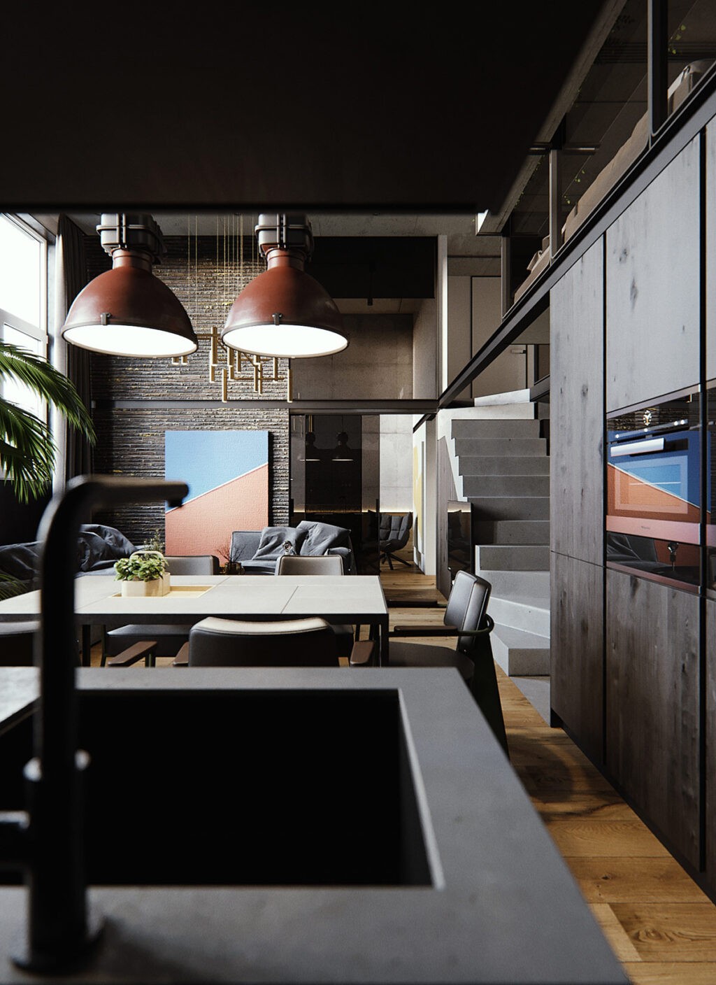 Moody Modern Industrial Interiors With Wood And Concrete Decor