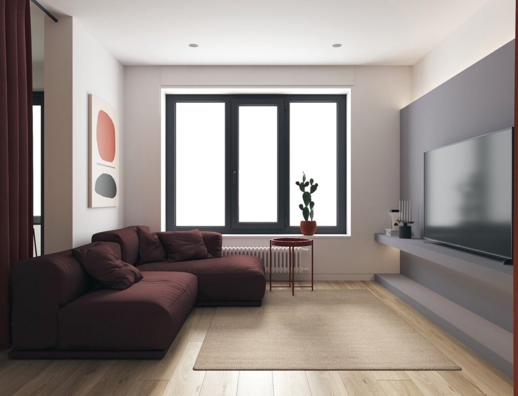 dark red sofa | Interior Design Ideas