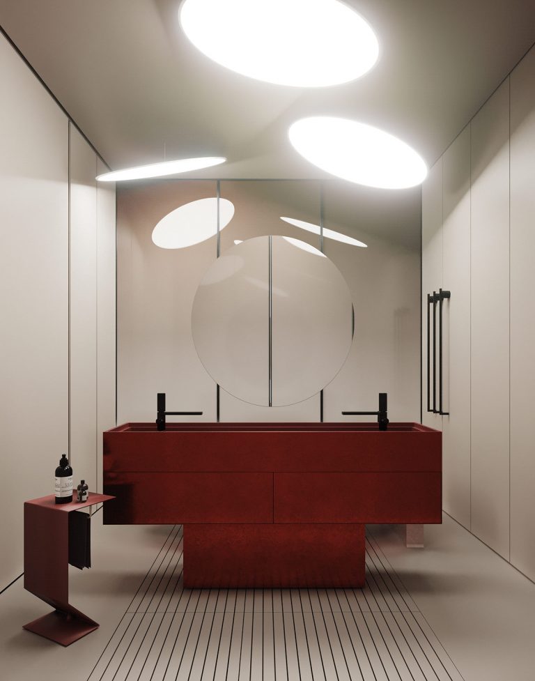 red vanity unit | Interior Design Ideas