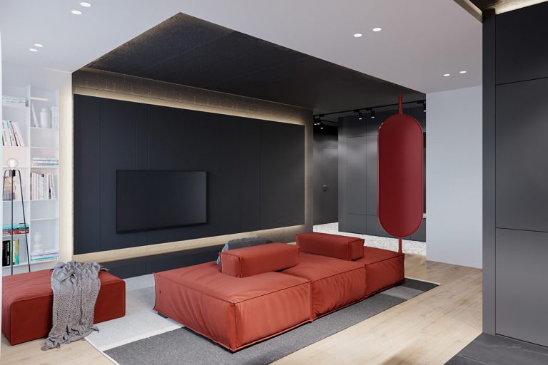 red and grey interior living room ideas | Interior Design Ideas