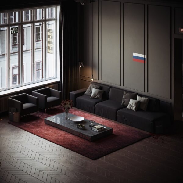 Spacious Dark Interiors With Ruby Red Accents