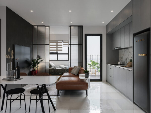 Black Framed Glass Wall Bedrooms And Open Plan Living