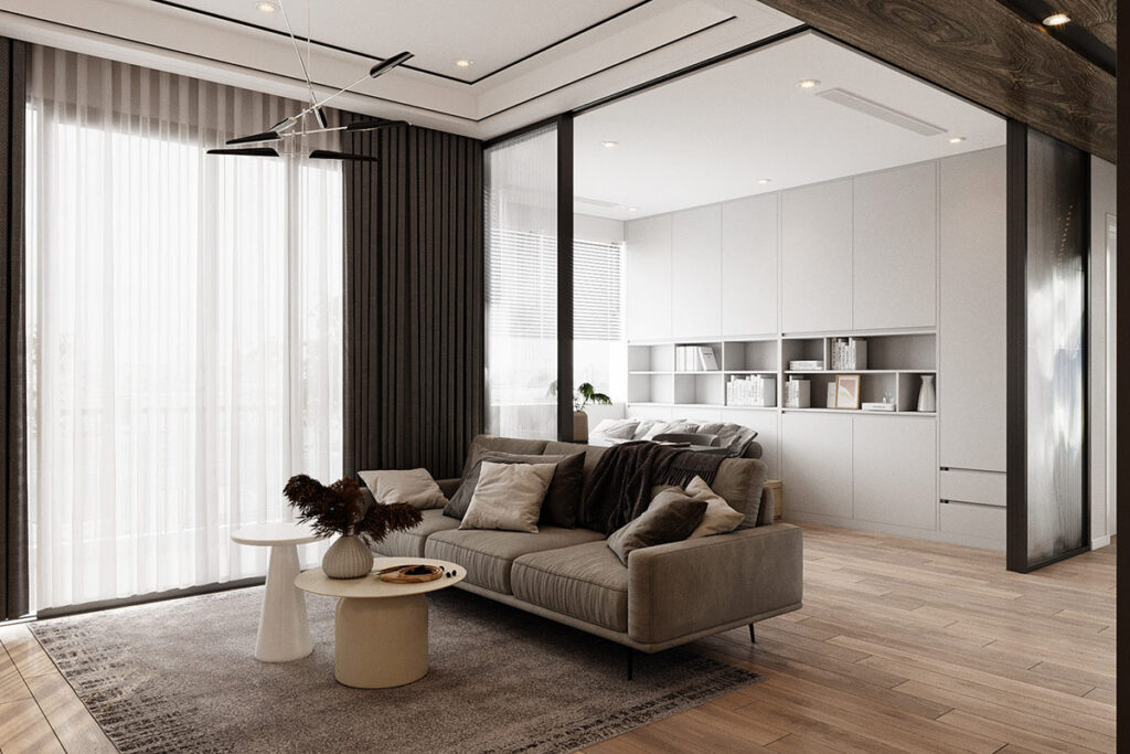 Black Framed Glass Wall Bedrooms And Open Plan Living