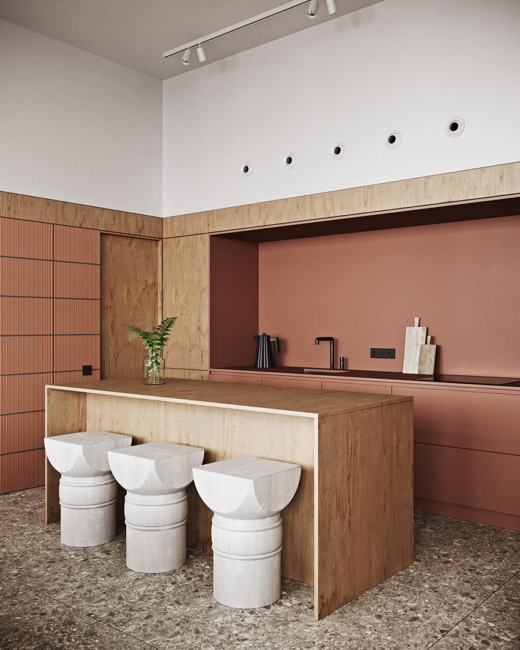 brick red kitchen | Interior Design Ideas