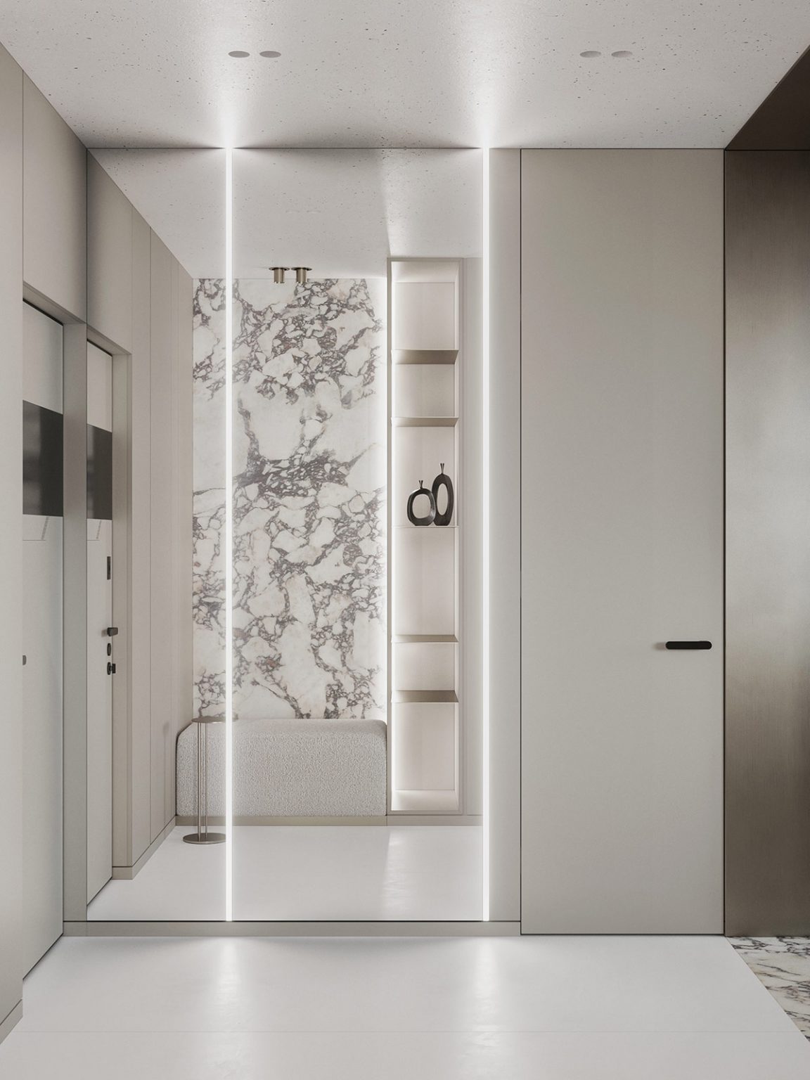 Immaculate White Interior Design With Luxurious Marble Decor