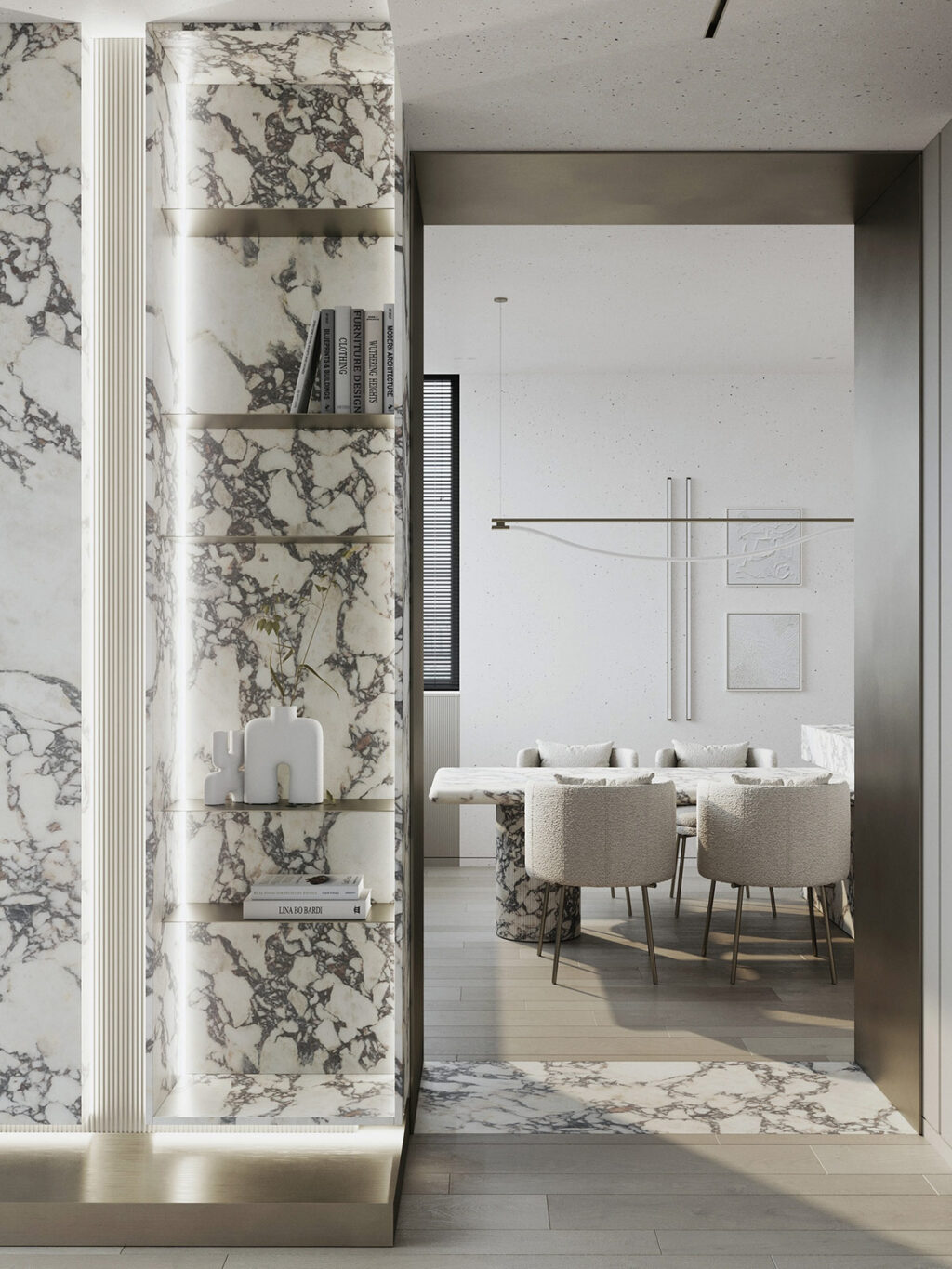 Immaculate White Interior Design With Luxurious Marble Decor