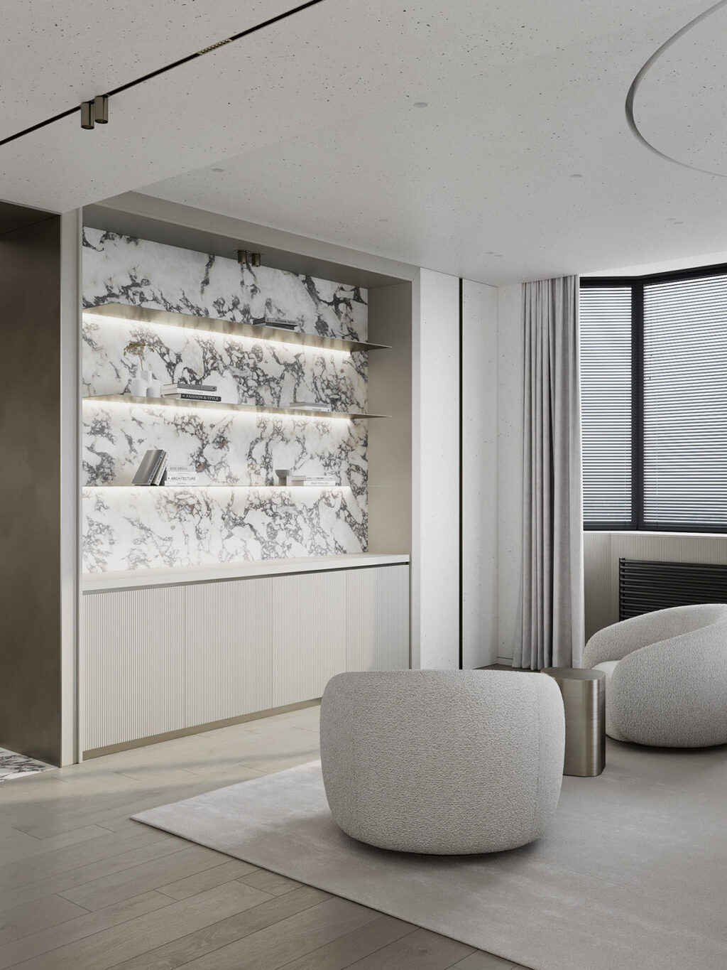 Immaculate White Interior Design With Luxurious Marble Decor