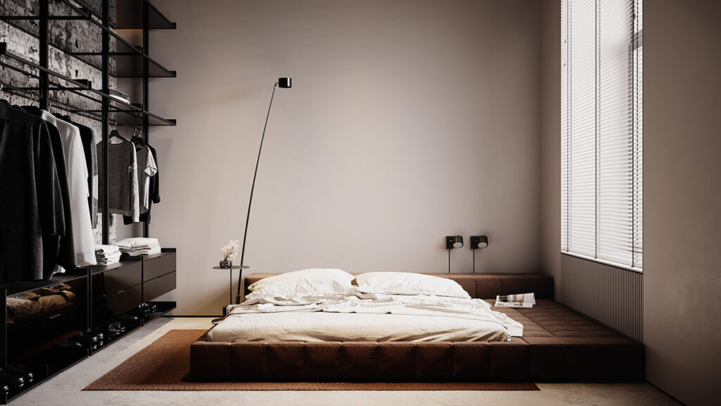 Industrial Accent Walls & Open Concept Bedrooms