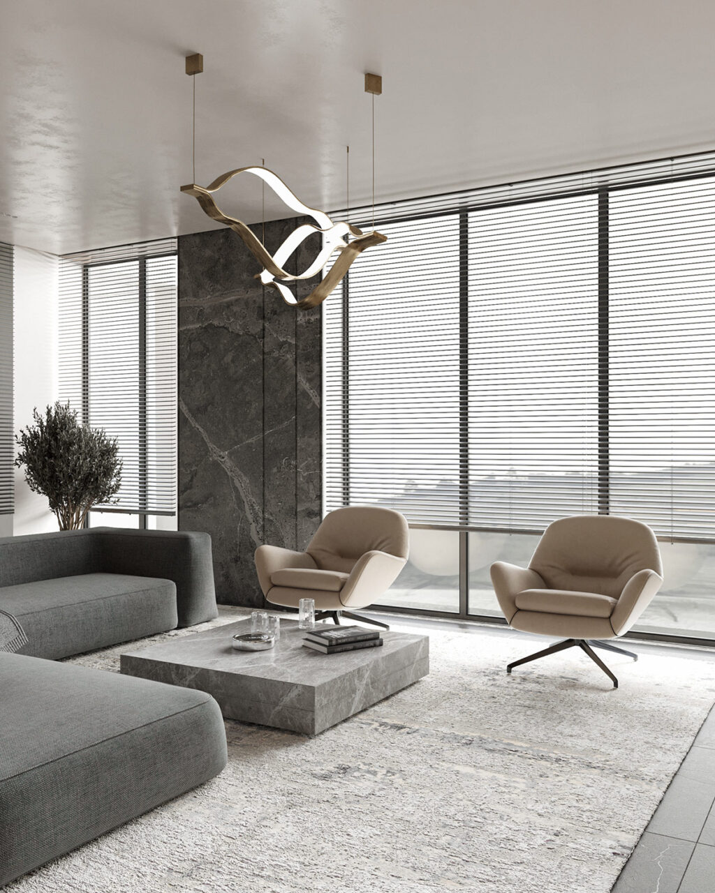 Soft Upholstery, Stone And Gold Adorn These Gorgeous Apartments