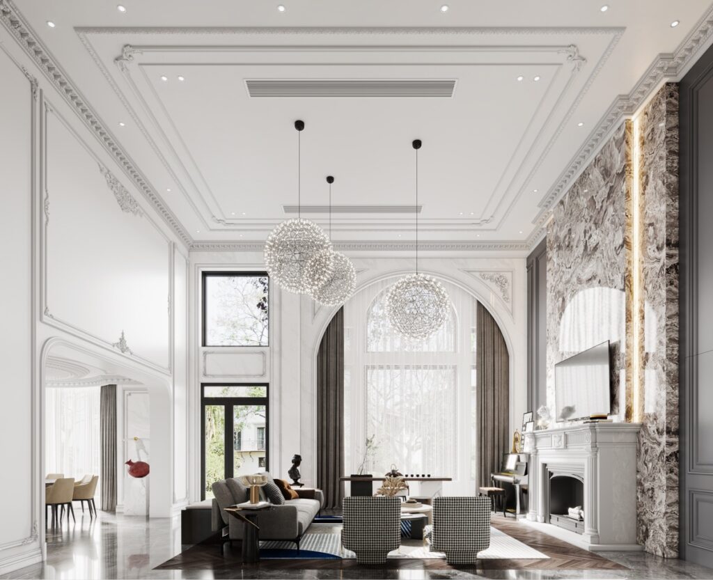 French Neoclassical Interiors With Pleasant Pops Of Colour