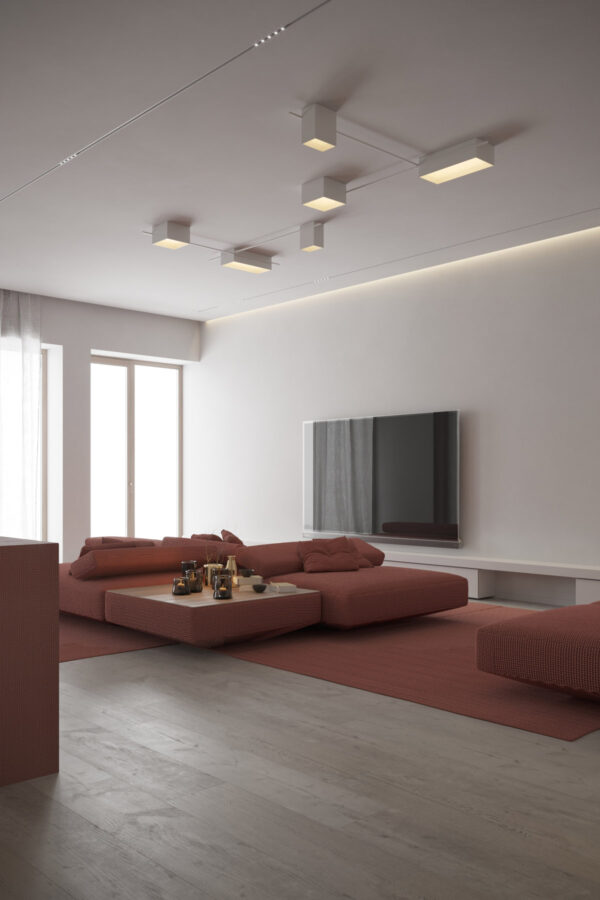 Minimalist Interior With Red Accent Decor (Includes Floor Plan)