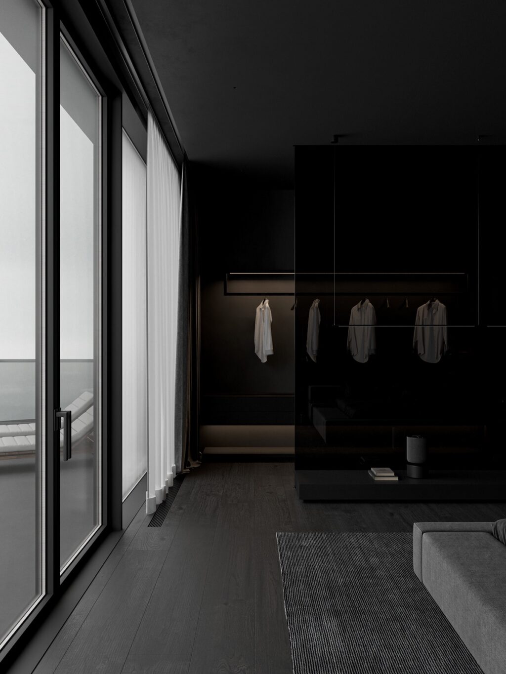 Dark and Mysterious Interior With Red Accents