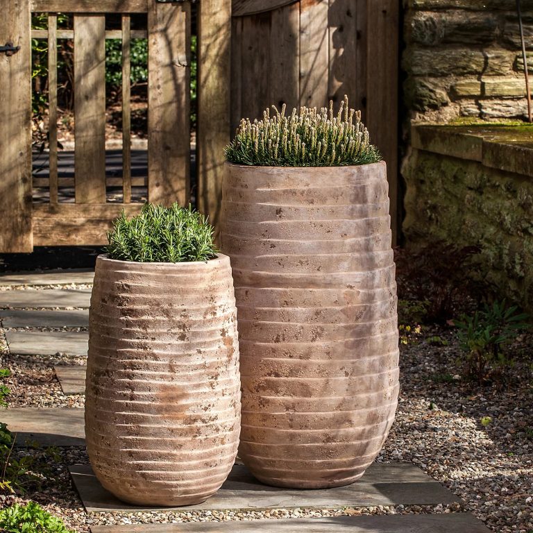 textured ridged clay planter pots large antique finish handmade luxury ...