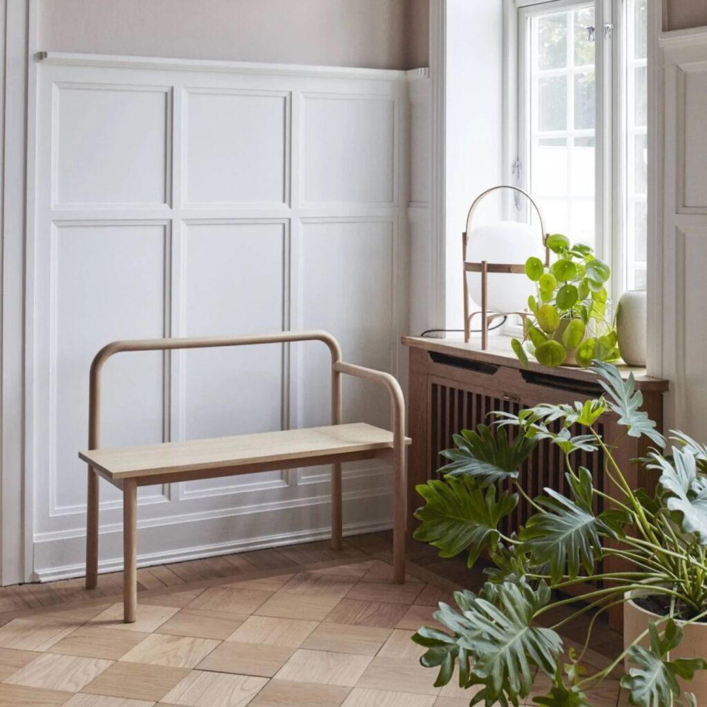 beautiful designer natural wood bench with curvaceous backrest and ...