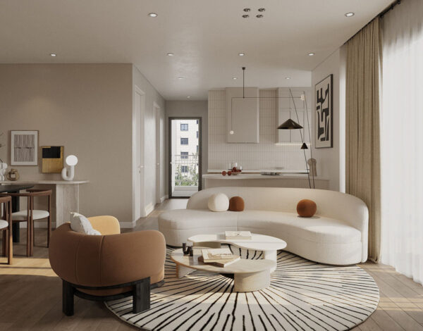 Luxe Apartments With Curved Decor & Restrained Color Palettes