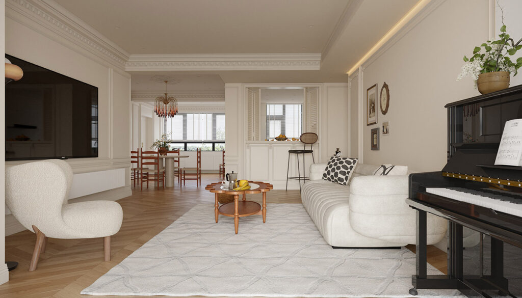 Contemporary Neoclassical Home Interiors With Small Splashes Of Color