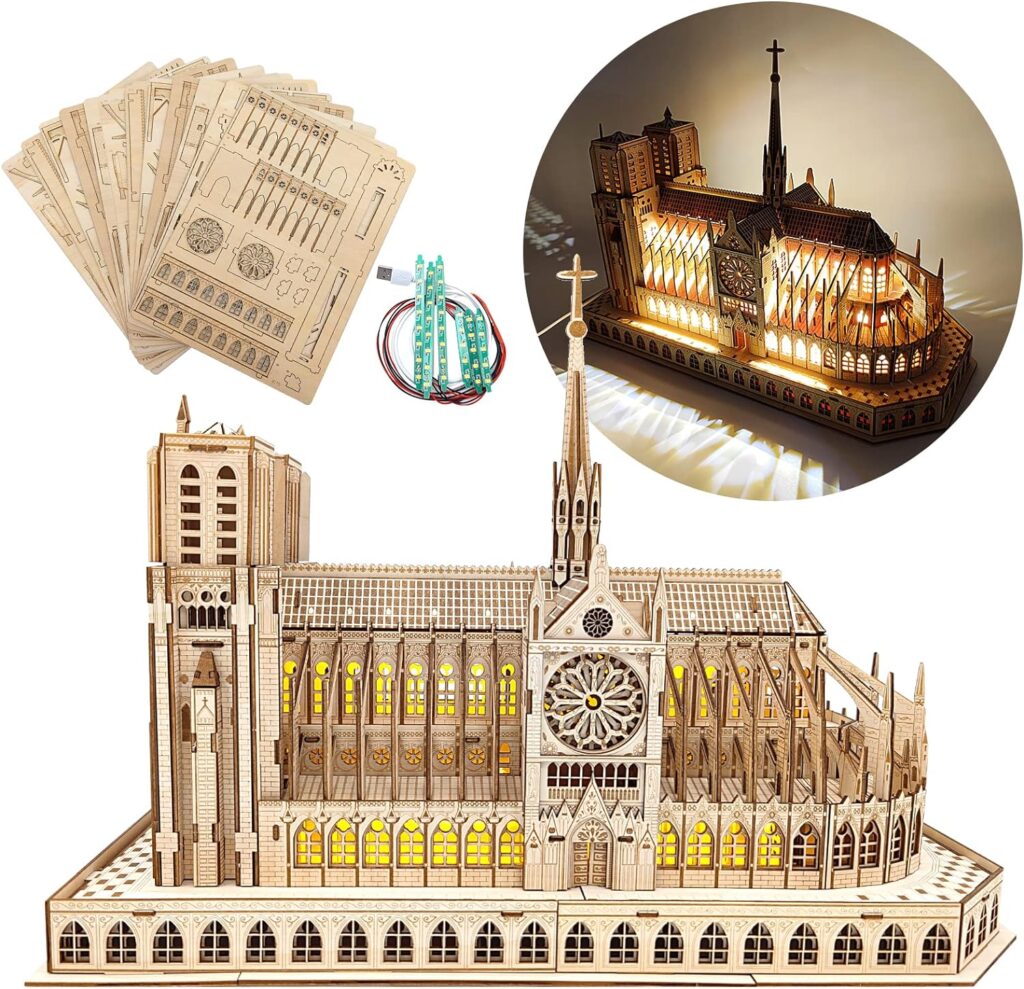 Wooden Notre Dame Model Kit with LED Lights | Interior Design Ideas