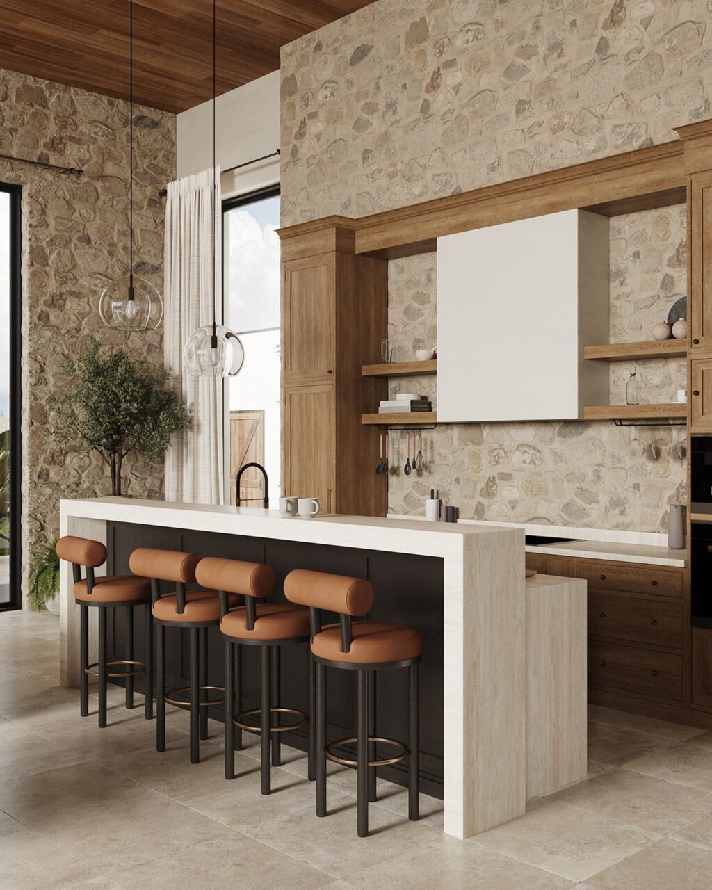 A Rustic Meets Boho Interior With Authentic Stone Feature Walls