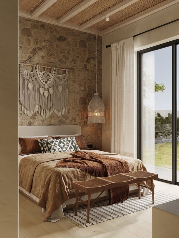 A Rustic Meets Boho Interior With Authentic Stone Feature Walls