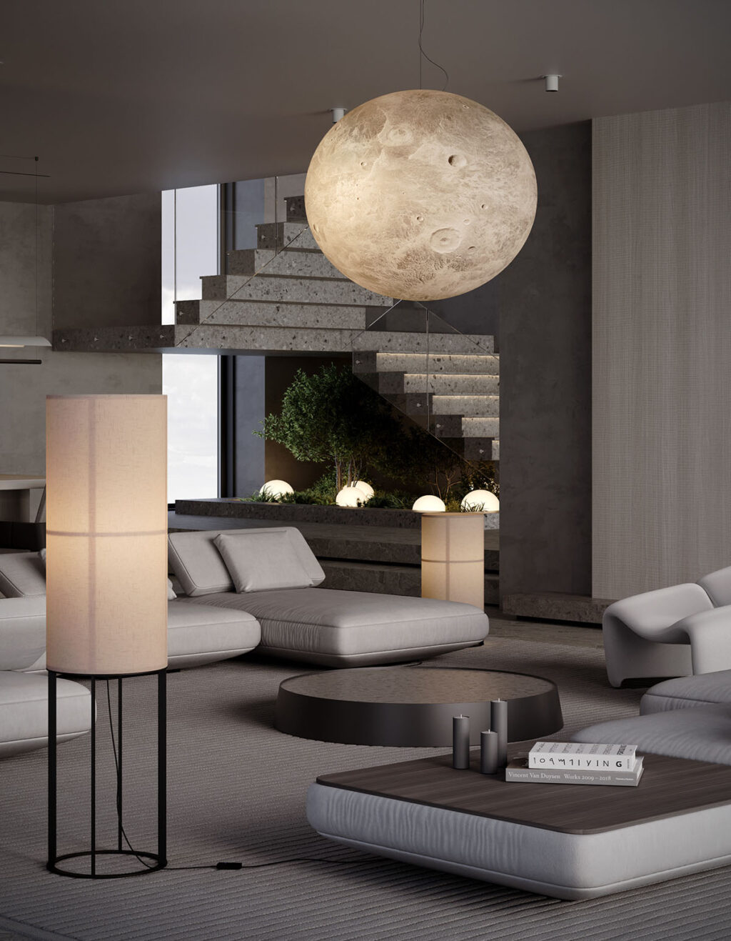 Restful Grey Home Interior With Warm Lighting