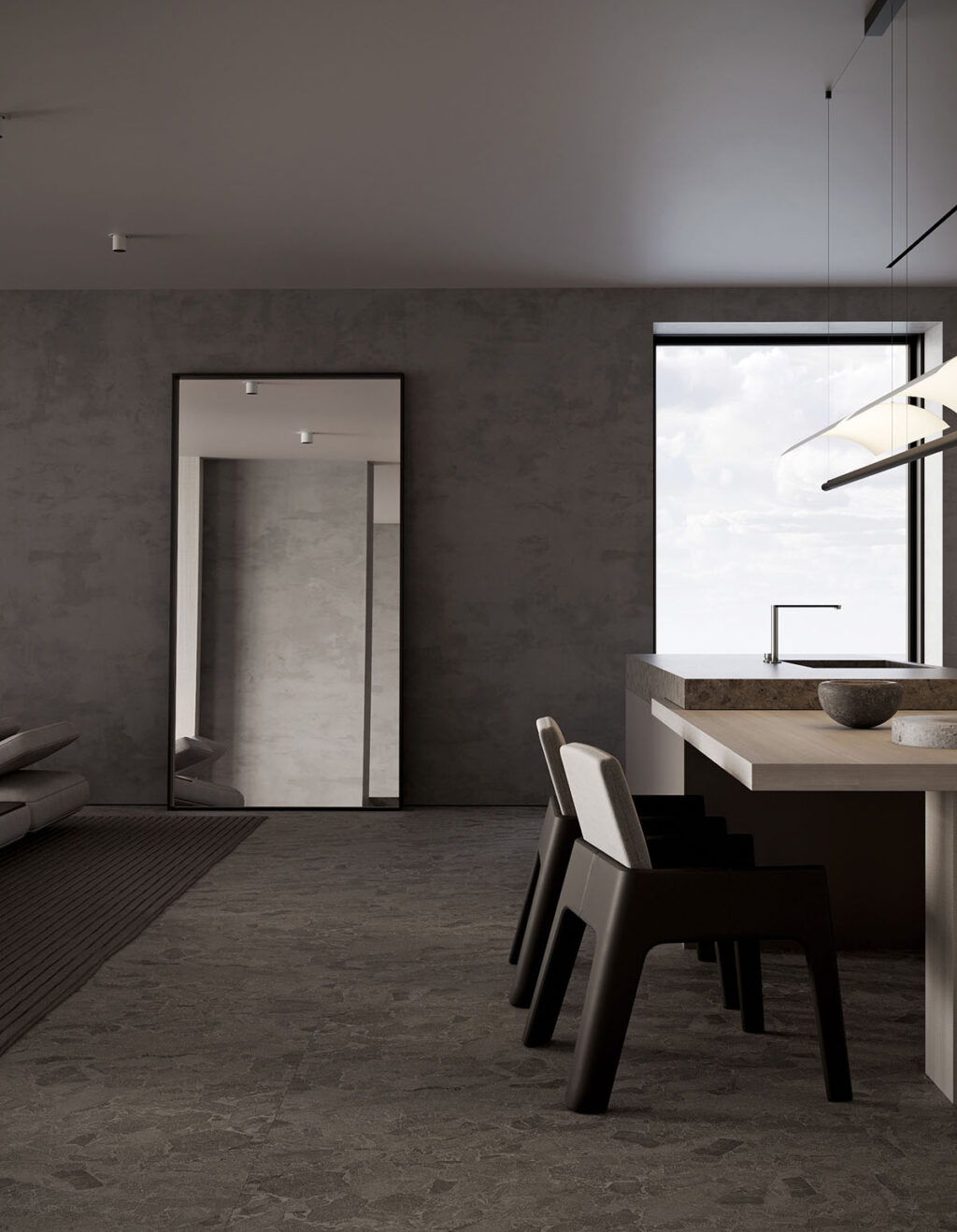 Restful Grey Home Interior With Warm Lighting